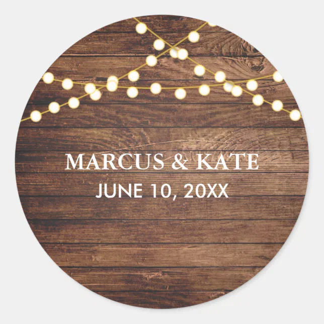 Simple Rustic Wood Vintage Wedding Classic Round Sticker | Zazzle
