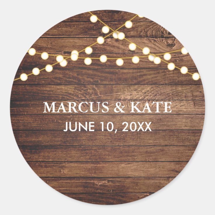 Simple Rustic Wood Vintage Wedding Classic Round Sticker | Zazzle
