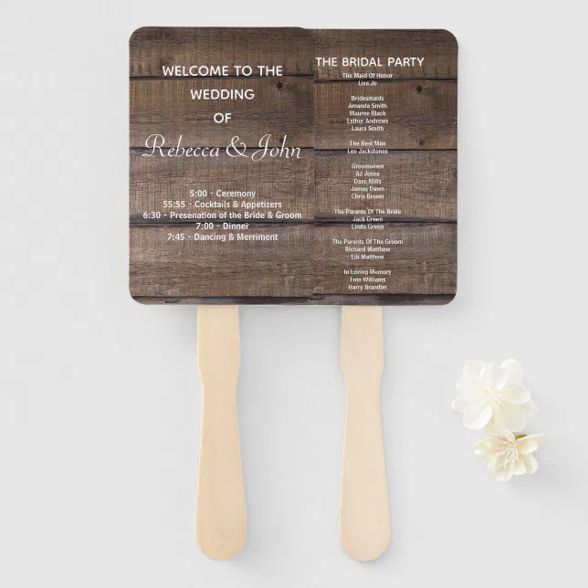 Simple Rustic Wood Wedding Program Hand Fan | Zazzle