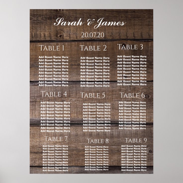 Simple Rustic Wood Wedding Seating Chart | Zazzle