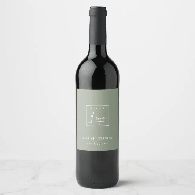Simple Saga Green Custom Promotional Business Logo Wine Label | Zazzle