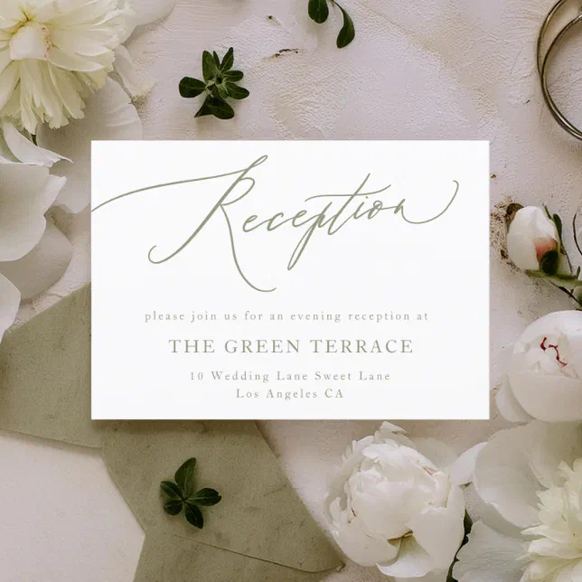 Simple Sage Green and White Modern Calligraphy Enclosure Card | Zazzle