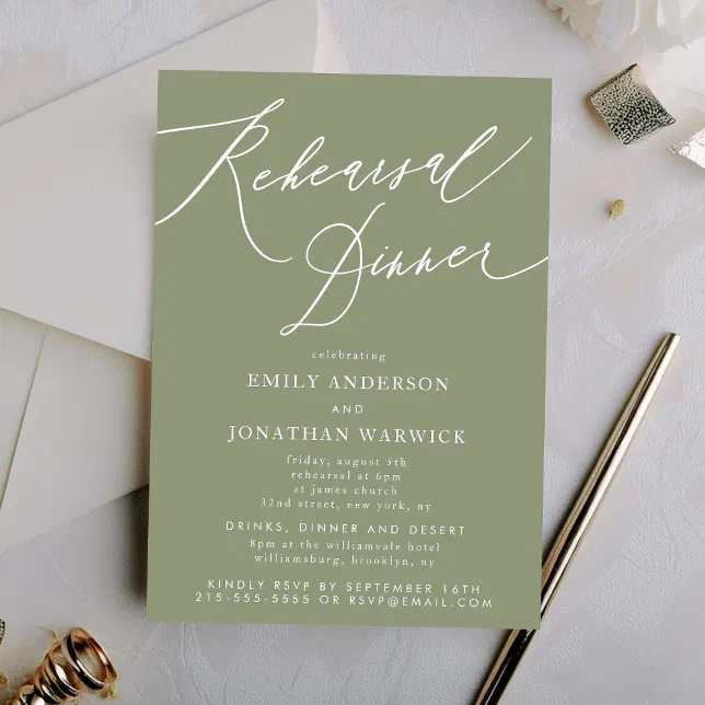 Simple Sage Green and White Modern Calligraphy Invitation | Zazzle