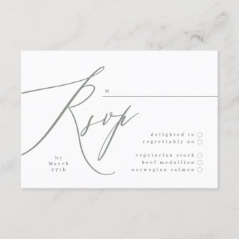 Simple Sage Green and White Modern Calligraphy RSVP Card | Zazzle