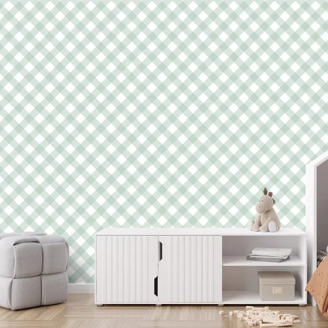 Simple sage green check gingham plaid wallpaper | Zazzle