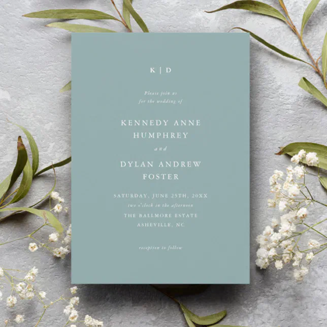 Simple Sage Green Elegant Wedding Invitation | Zazzle