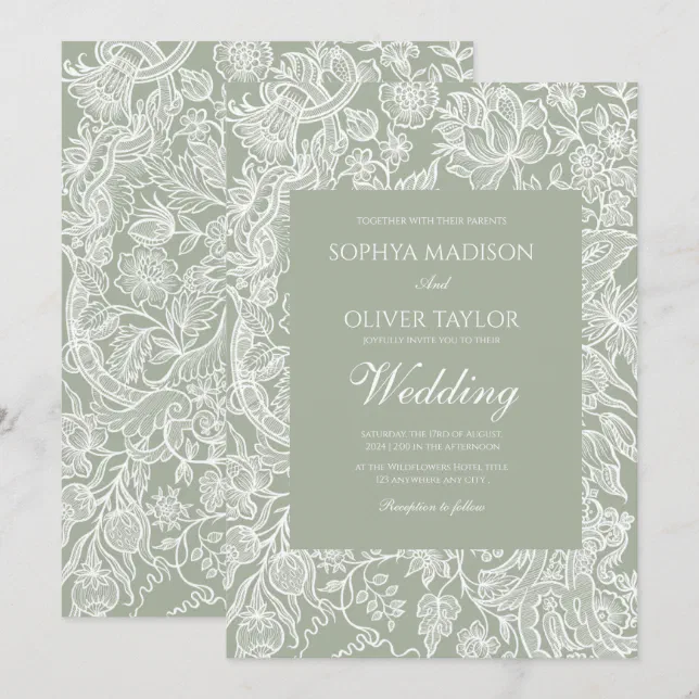 Simple Sage Green Line Art Wildflower wedding Invitation | Zazzle