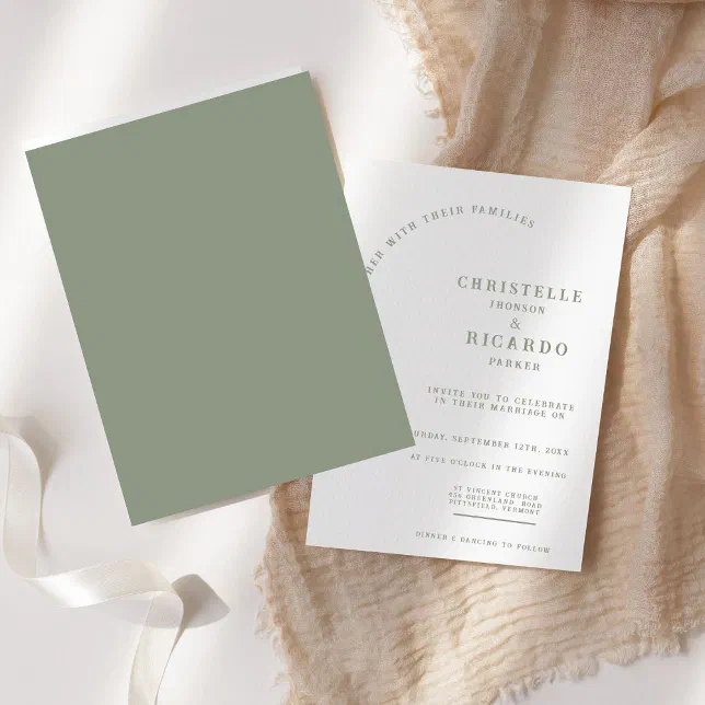 Simple sage green minimalist wedding invitation | Zazzle