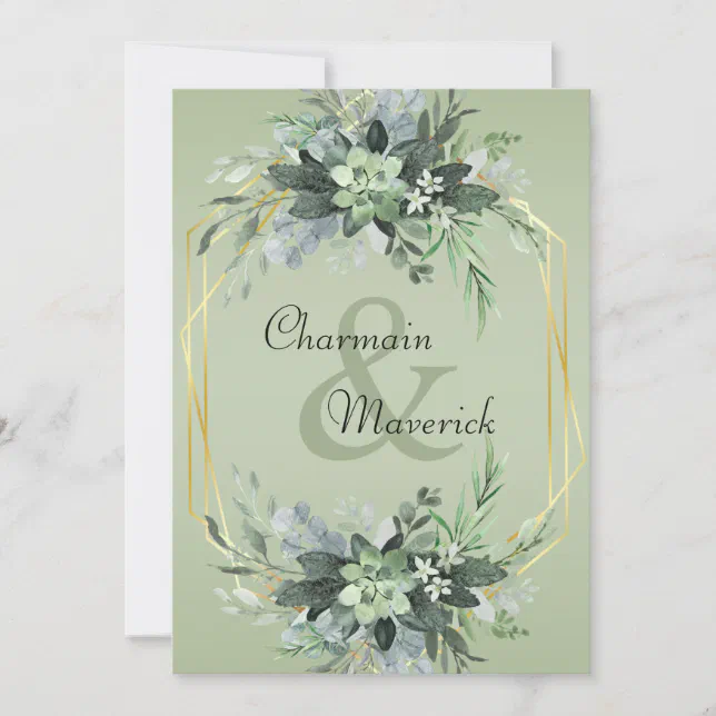 Simple Sage Green Modern Greenery Boarder Wedding Invitation | Zazzle