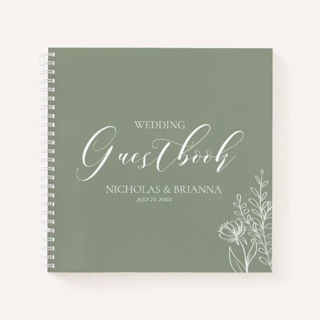 Simple Sage Green Modern Wedding Guestbook Notebook | Zazzle