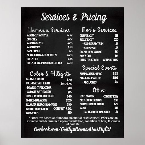 Simple Salon Menu Poster | Zazzle