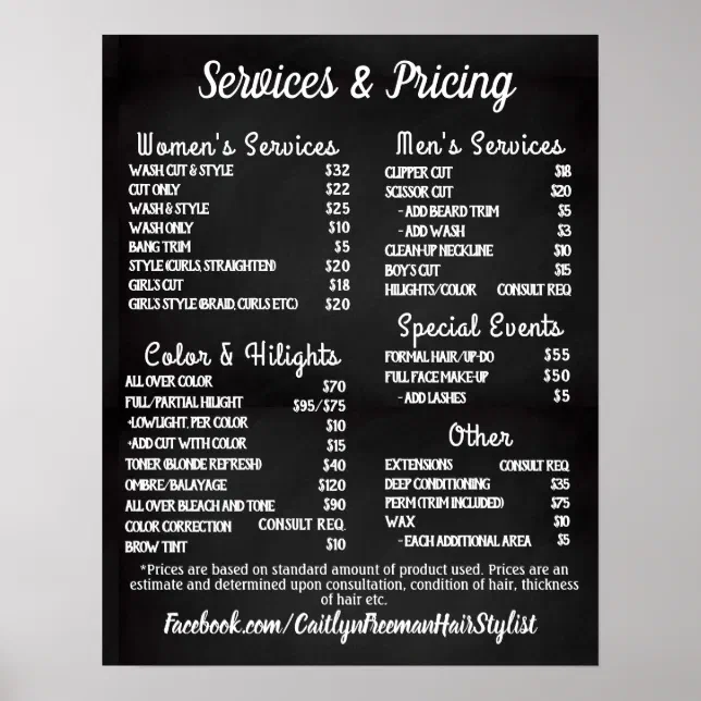 Simple Salon Menu Poster | Zazzle