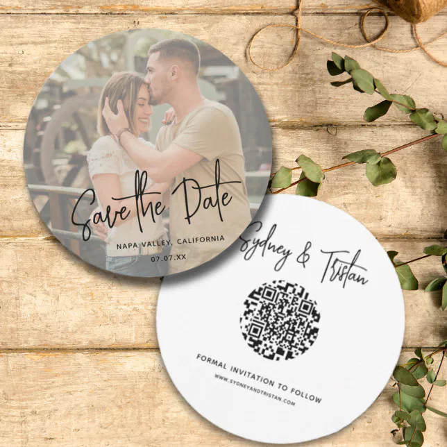 Simple Save the Date Photo Round QR Code Wedding Invitation | Zazzle