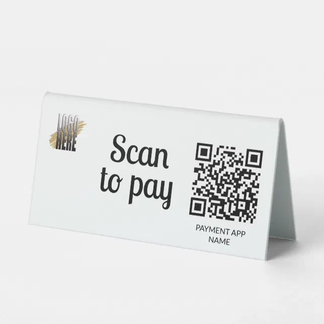 Simple Scan to Pay QR Code White Table Tent Sign | Zazzle