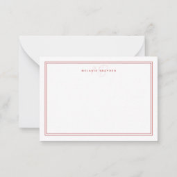 Simple Scarlet Minimalist Monogram Two Border Note Card | Zazzle
