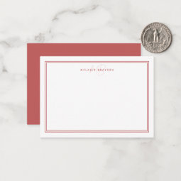 Simple Scarlet Minimalist Monogram Two Border Note Card | Zazzle