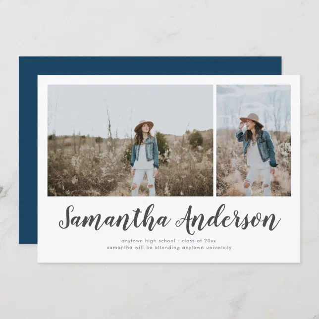 Simple Script 2 Photo Graduation Party Invitation | Zazzle