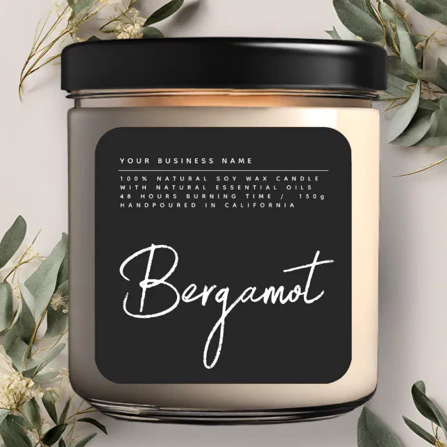 Simple script black candle product label | Zazzle