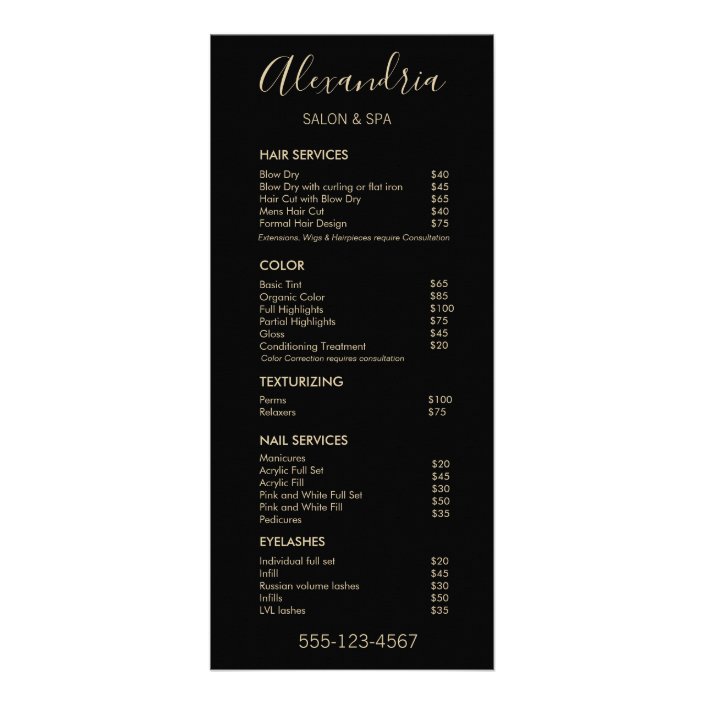 Simple Script Black Salon Service Menu | Zazzle.com