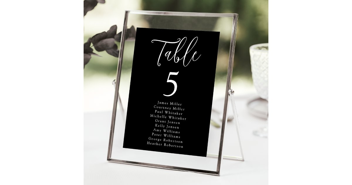 Simple Script Black Table Number Seating Chart | Zazzle