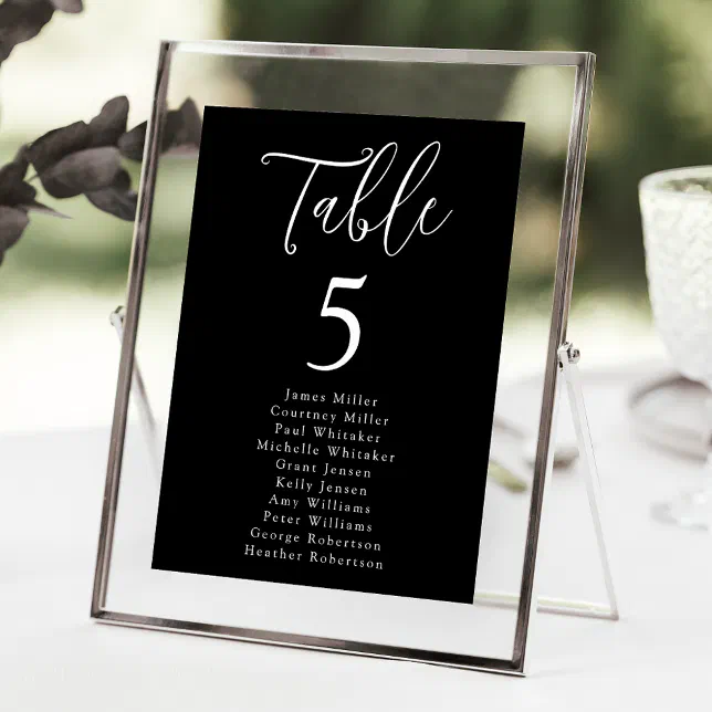 Simple Script Black Table Number Seating Chart | Zazzle