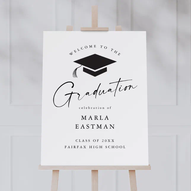 Simple Script Black & White Graduation Welcome Foam Board | Zazzle
