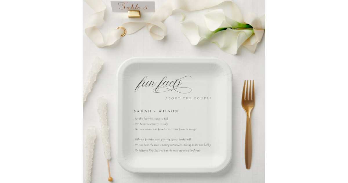Simple Script Black White Wedding Fun Facts Paper Plates | Zazzle Simple Script Black White Wedding Fun Facts Paper Plates | Zazzle