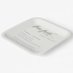 Simple Script Black White Wedding Fun Facts Paper Plates | Zazzle