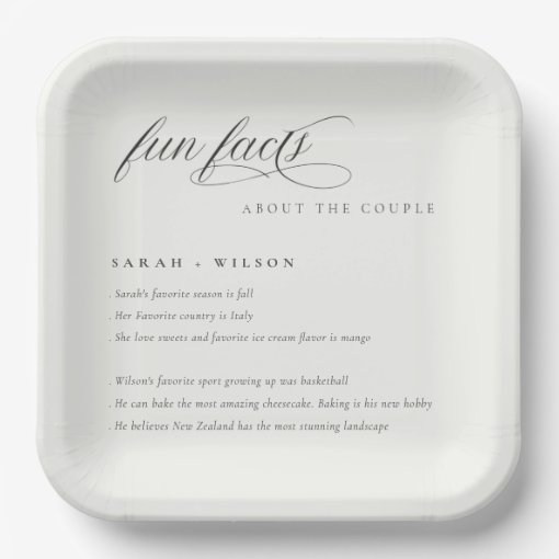 Simple Script Black White Wedding Fun Facts Paper Plates | Zazzle Simple Script Black White Wedding Fun Facts Paper Plates | Zazzle