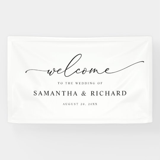 Simple Script Black & White Wedding Welcome Banner | Zazzle.com
