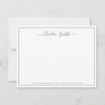 Simple script blue border personalized stationery note card | Zazzle