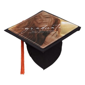 Simple Script & Border Photo Modern Trendy Graduation Cap Topper | Zazzle