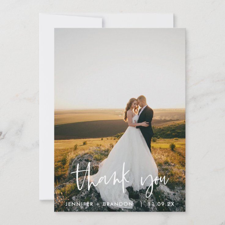 Simple Script Classy Wedding Photo Thank you | Zazzle