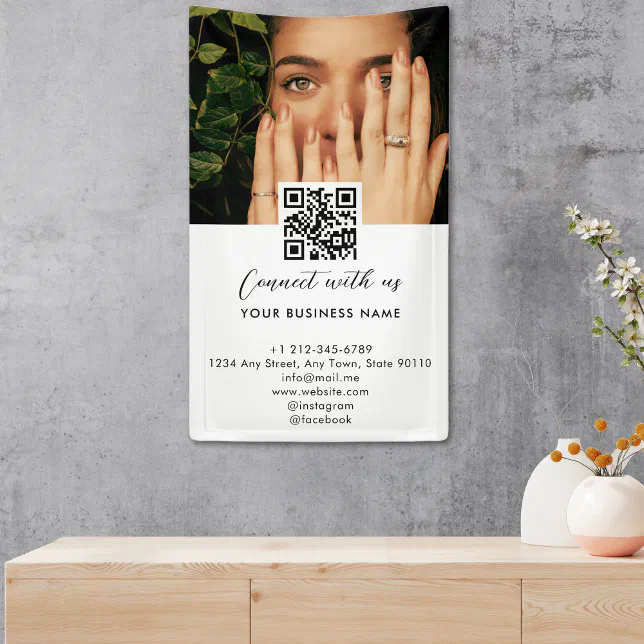 Simple Script Connect With Us Photo QR Code Promo Banner | Zazzle