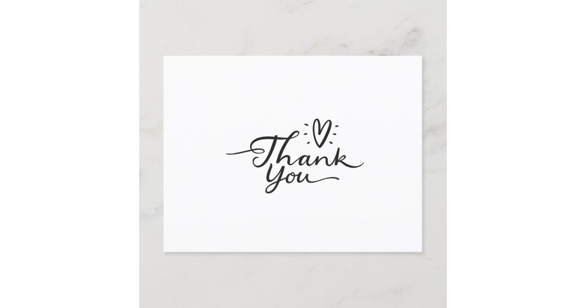 Simple Script Cute Heart Thank You Postcard | Zazzle