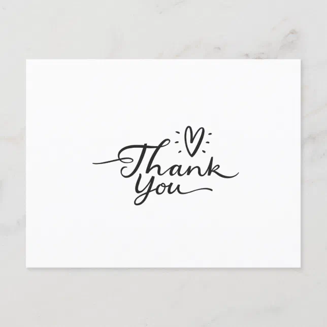 Simple Script Cute Heart Thank You Postcard | Zazzle