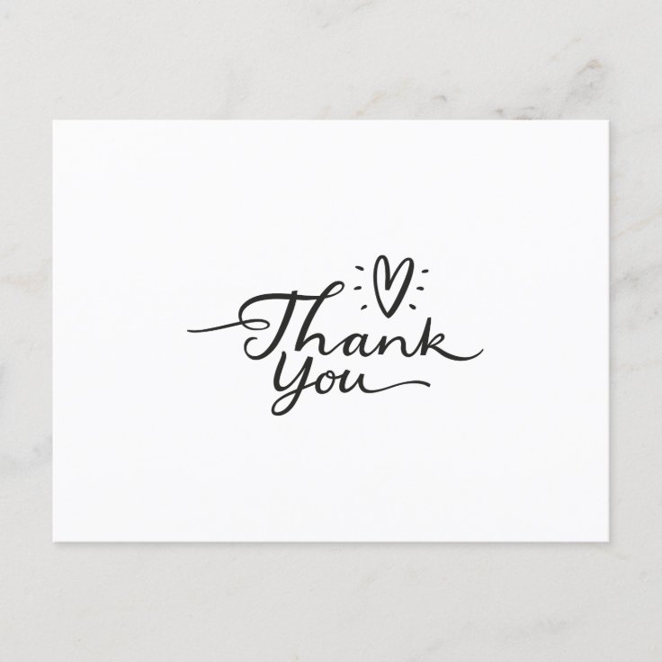 Simple Script Cute Heart Thank You Postcard | Zazzle