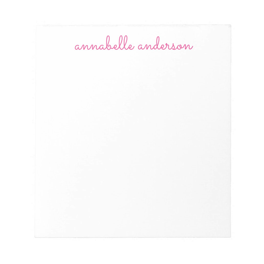 Simple Script Cute Pink Personalized Stationery Notepad | Zazzle