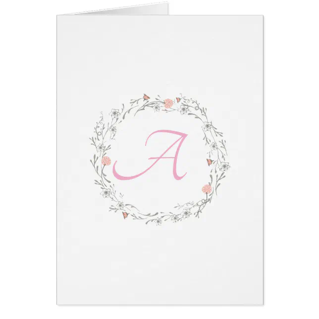 Simple Script Deligate Wreath Monogram Note Cards | Zazzle
