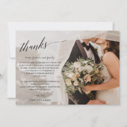 Simple Script Elegant Handwritten Photo Wedding Th Thank You Card | Zazzle