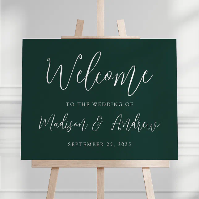 Simple Script Forest Green Wedding Welcome Foam Board | Zazzle