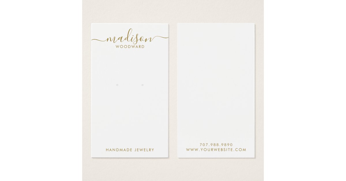 Simple Script Gold Signature Earring Display Card | Zazzle