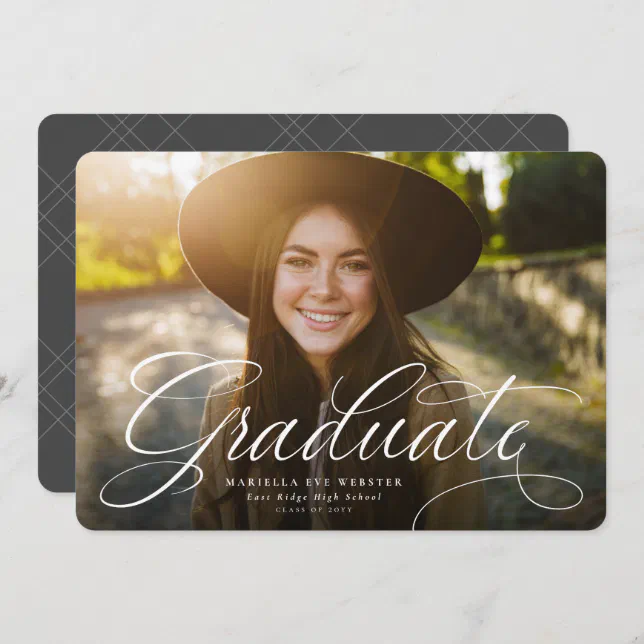 Simple script graduate horizontal graduation announcement | Zazzle