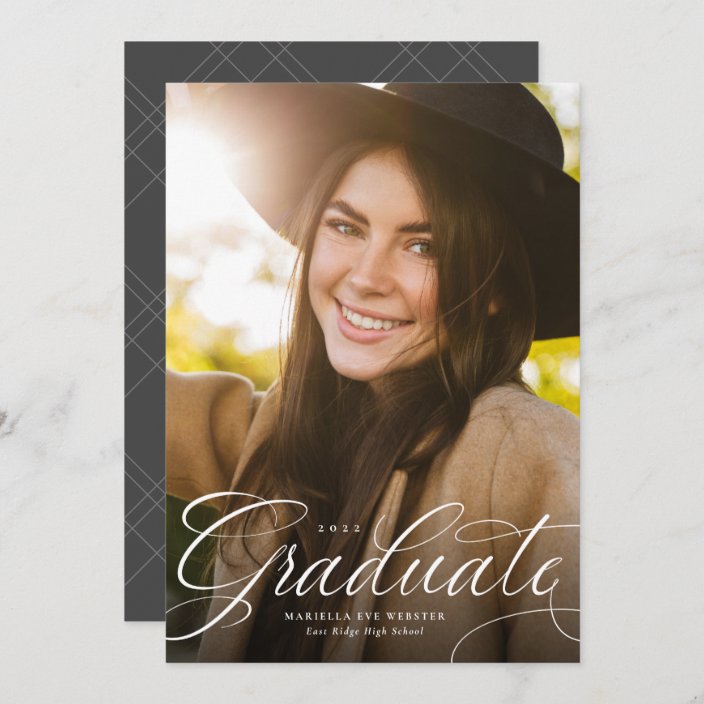 Simple script graduate vertical graduation announcement | Zazzle.com