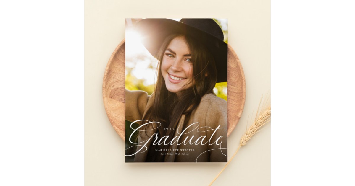 Simple script graduate vertical graduation announcement | Zazzle
