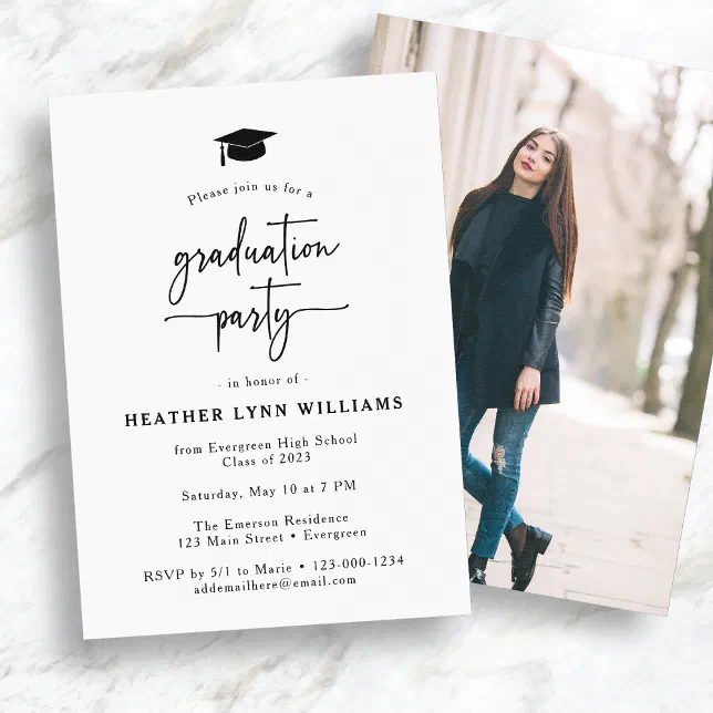 Simple Script Graduation Invitation | Zazzle