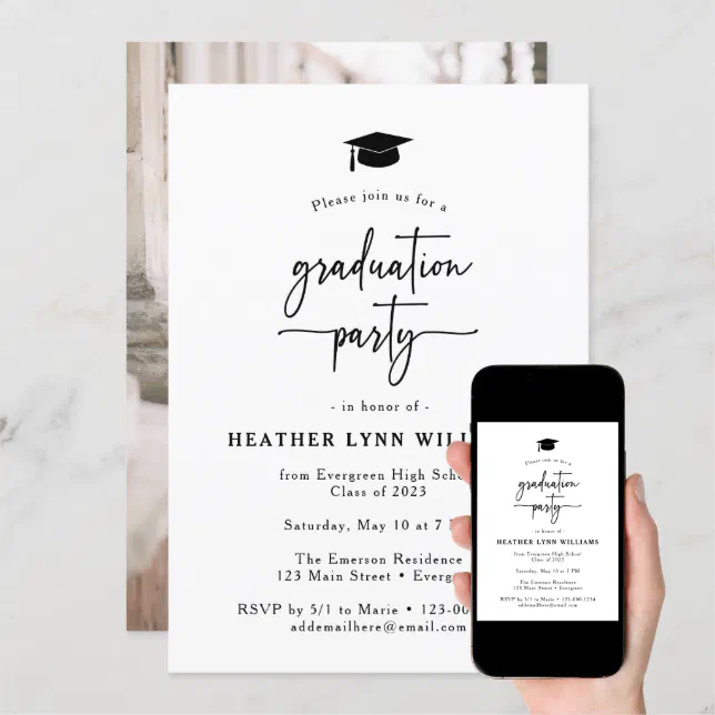 Simple Script Graduation Invitation | Zazzle