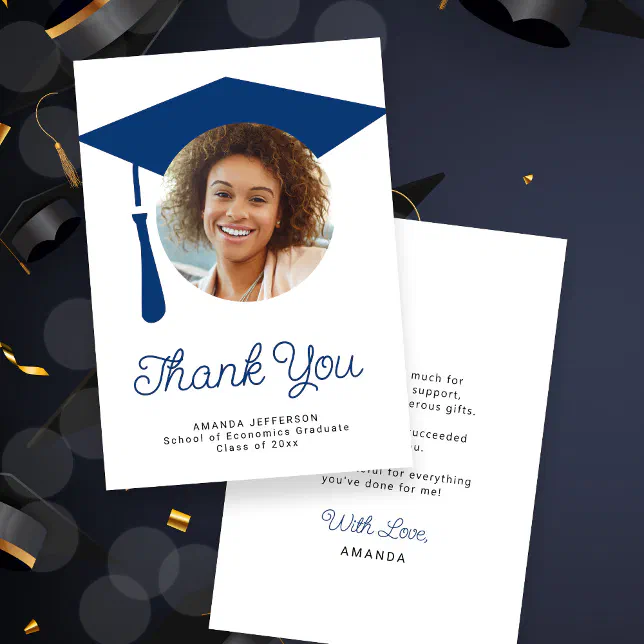 Simple script graduation PHOTO thank you card | Zazzle