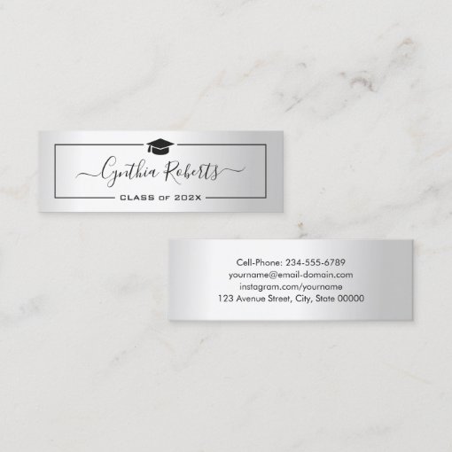 Simple Script Graduation Silver Metallic Look Calling Card | Zazzle