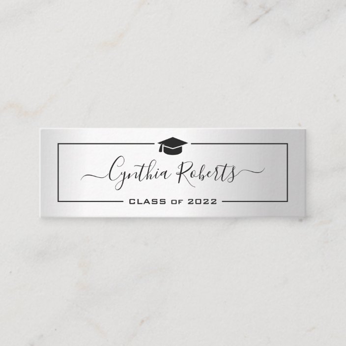 Simple Script Graduation Silver Metallic Look Calling Card | Zazzle.com